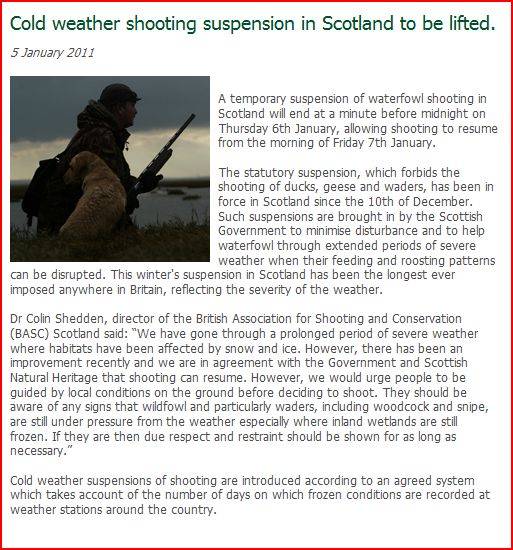 Islay Natural History Trust: Severe weather Shooting ban lifted in Scotland