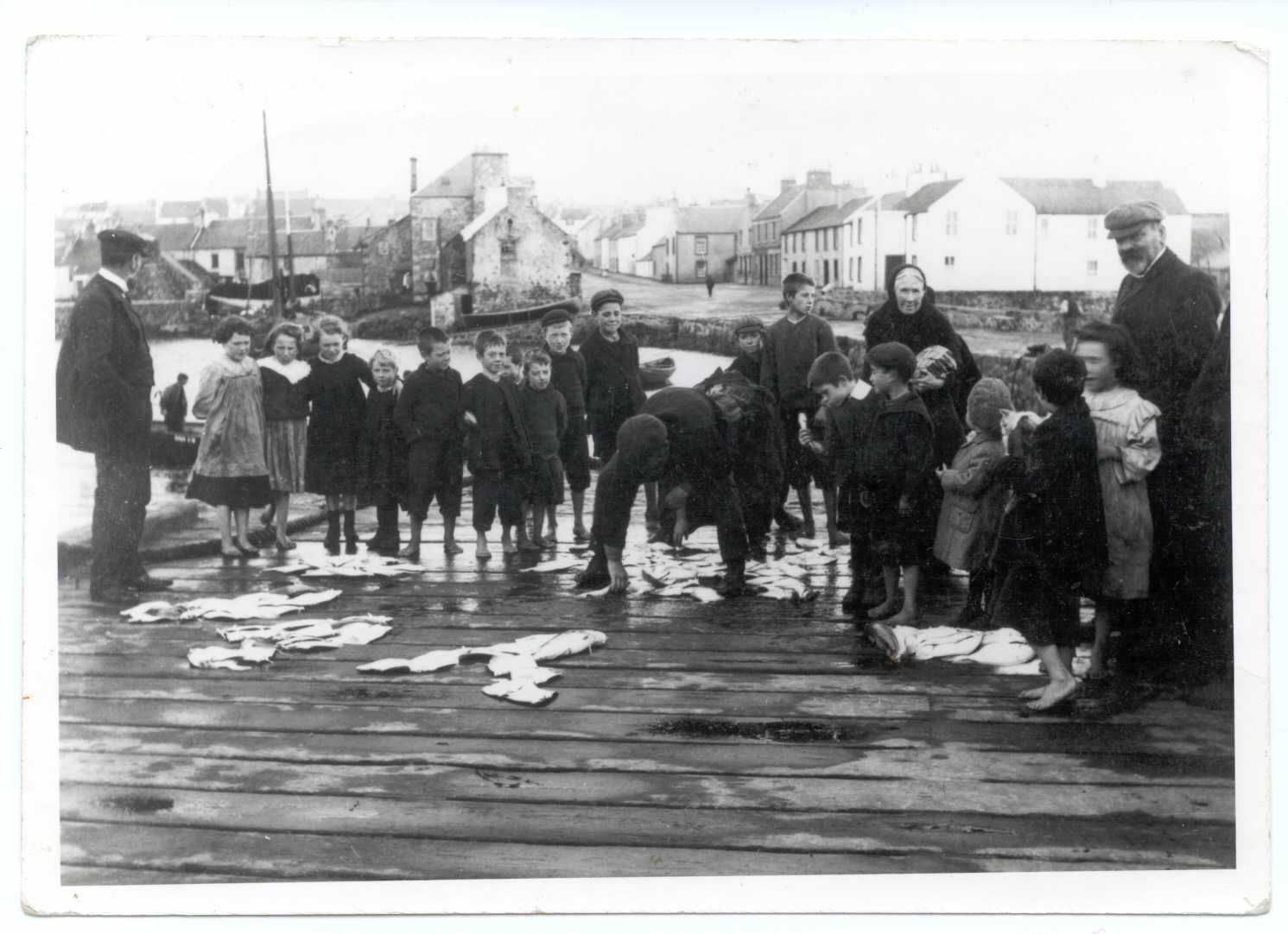 Islay Natural History Trust: People with fish on Bowmore Pier