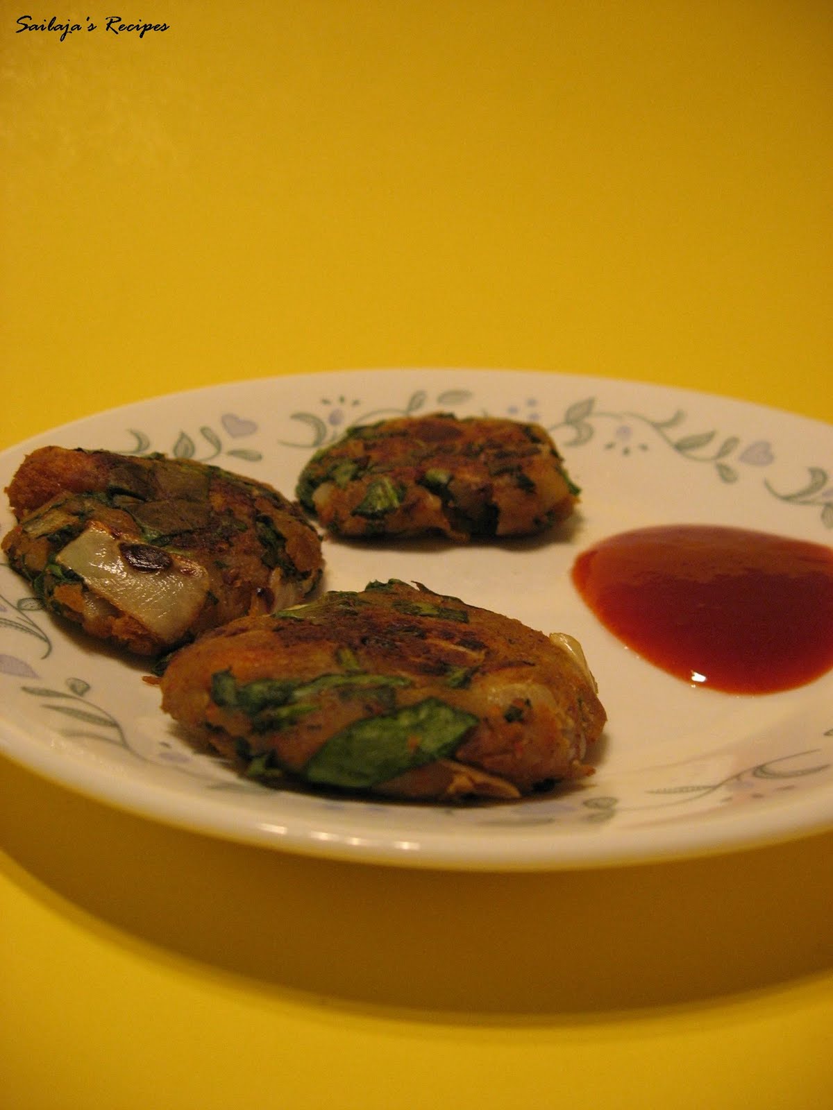 Sailaja's Recipes: Aloo Palak Patties (Potato Spinach Patties)