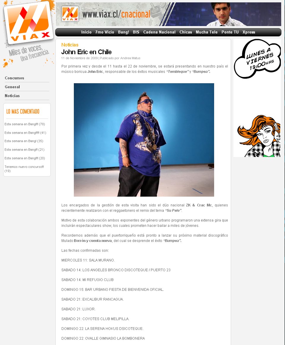 JOHN ERIC LA ROCA EN CHILE DEL 12 AL 22 DE NOVIEMBRE