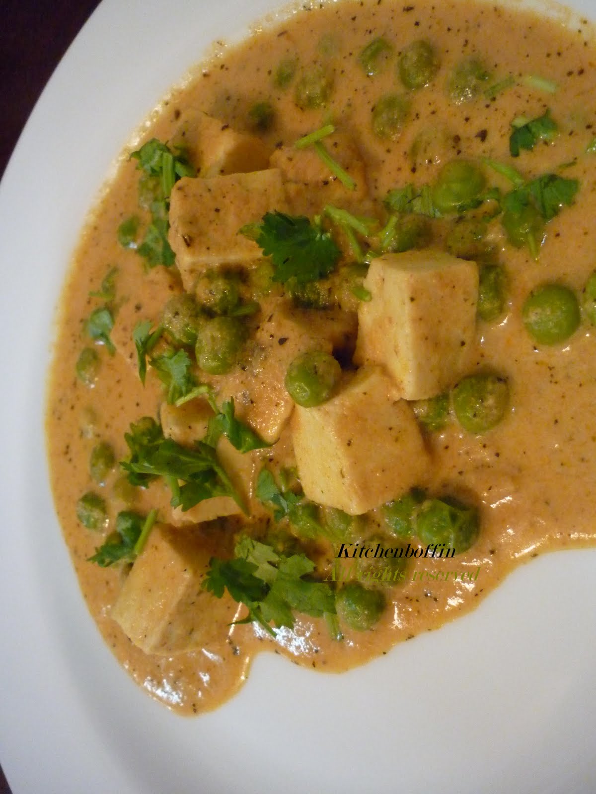 Kitchen Boffin: Paneer Mutter Masala(Paneer & Green peas in creamy sauce)