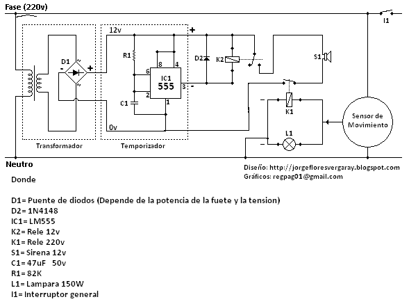 simbologia electronica: alarma con sensor de movimiento