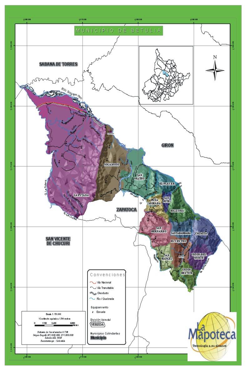 Atlas de Santander Municipios Provincias y Veredas: BETULIA