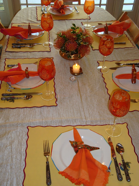 Entertaining From an Ethnic Indian Kitchen: Orange tablescape