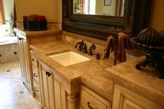 The Granite Gurus: Noce Travertine Bathroom Vanity with a Half Moon ...