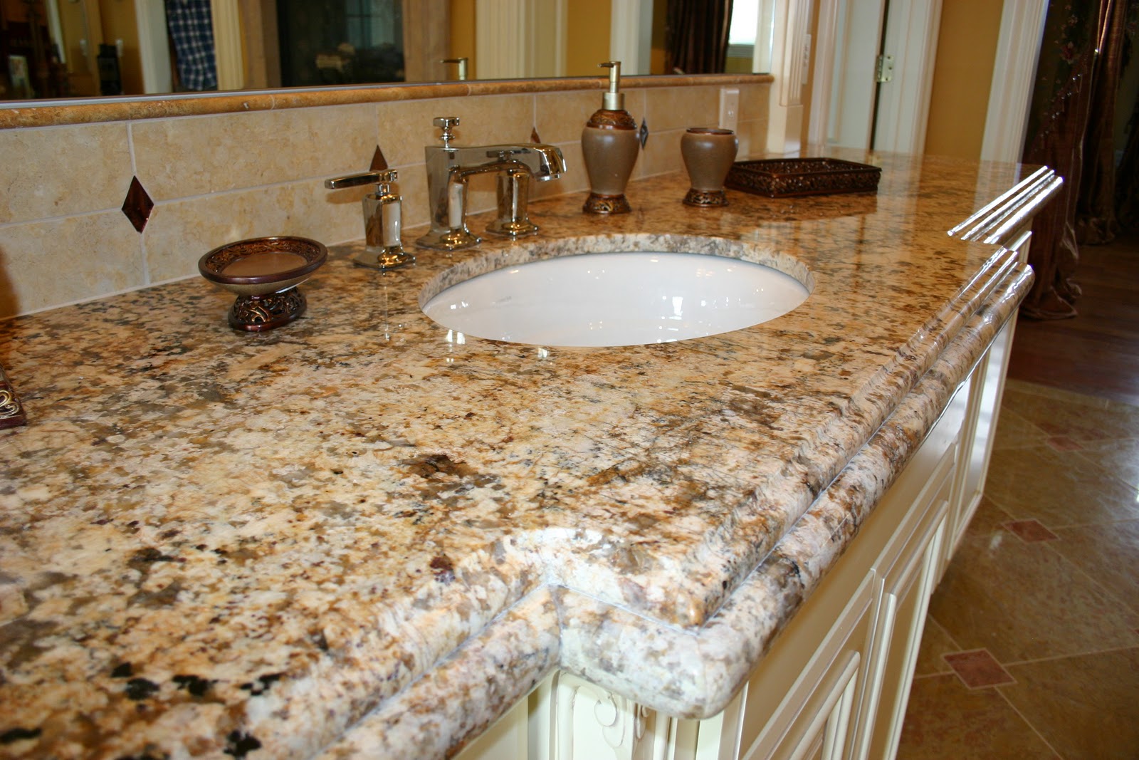 The Granite Gurus: Beautiful Master Bathroom with Golden Persa granite