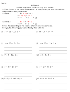 Coaching our kids with Aspergers: Free worksheets - math - BEDMAS