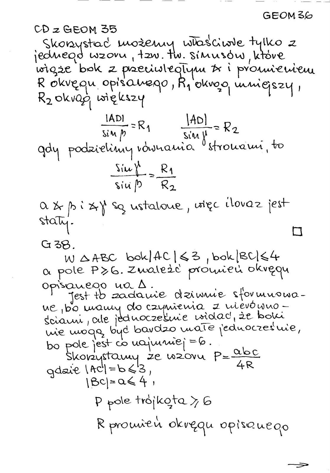 Matematyczna Placówka Pozaszkolna: okrąg opisany na trójkącie, iloraz