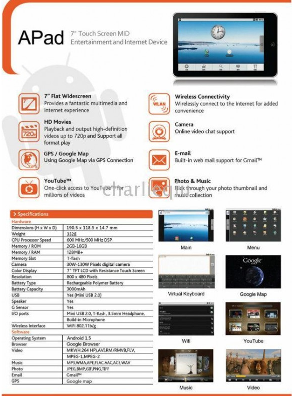 android, apad, iped, apad ipad clone,apad 10.2 inch google android 2.1 ...