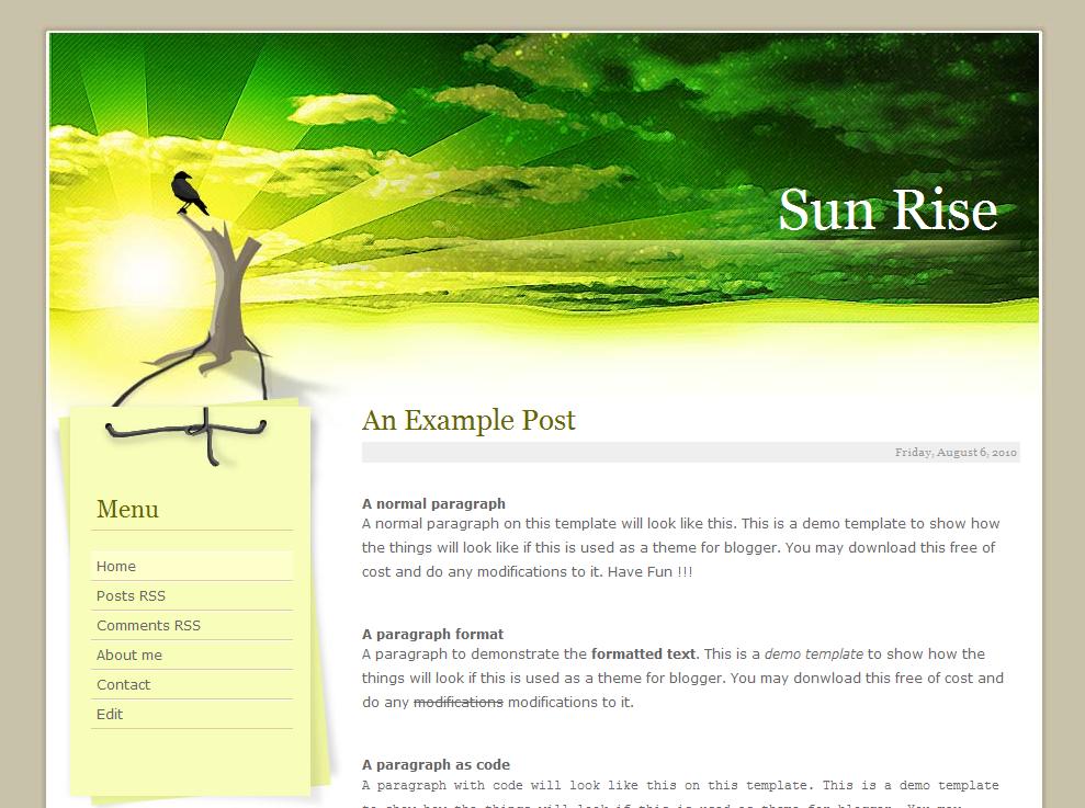 Blogger Templates: Sun Rise - 2 Column (Blogget Template)
