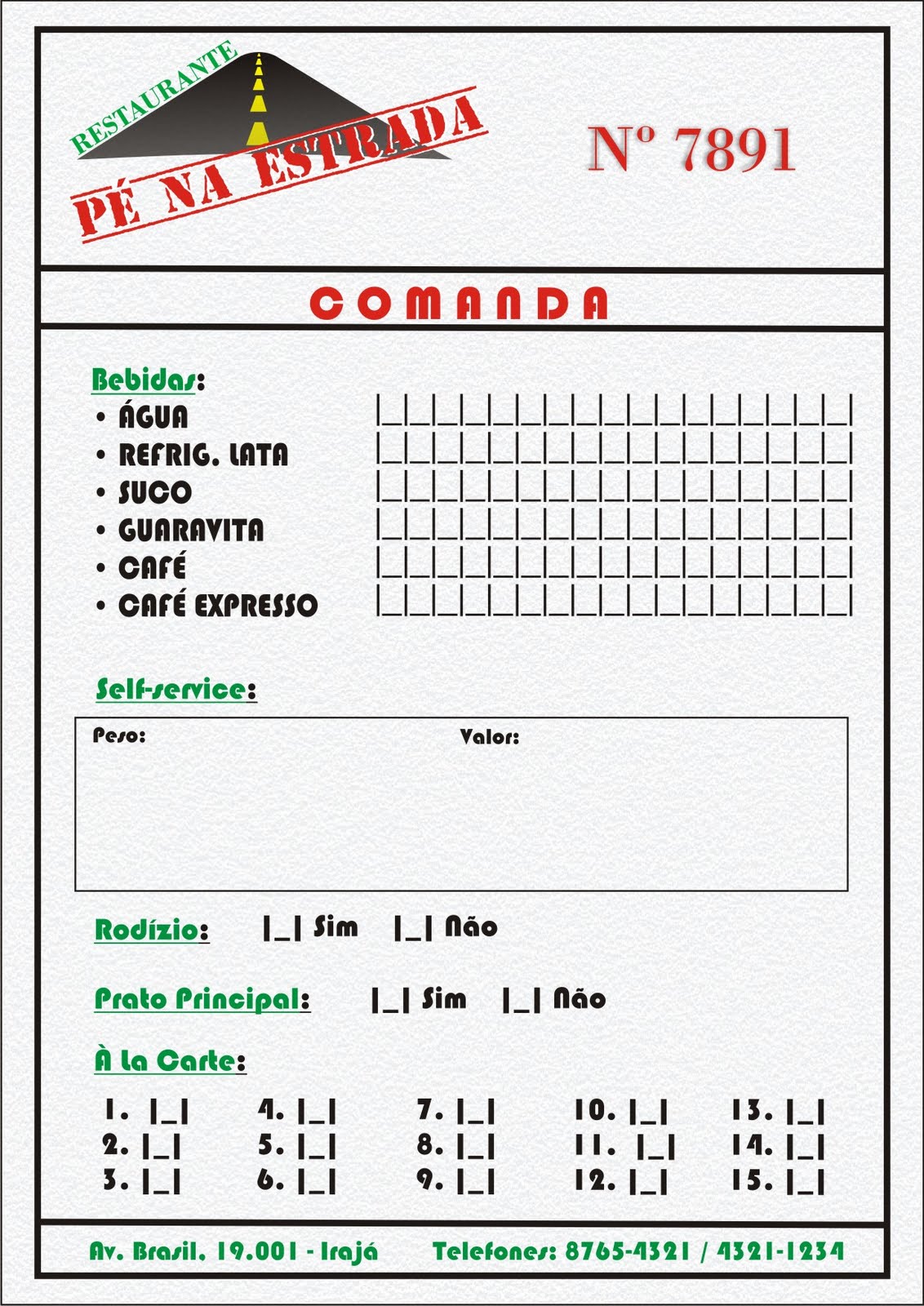 Portfólio: Trabalho de Desenho Vetorial - Comanda de Restaurante