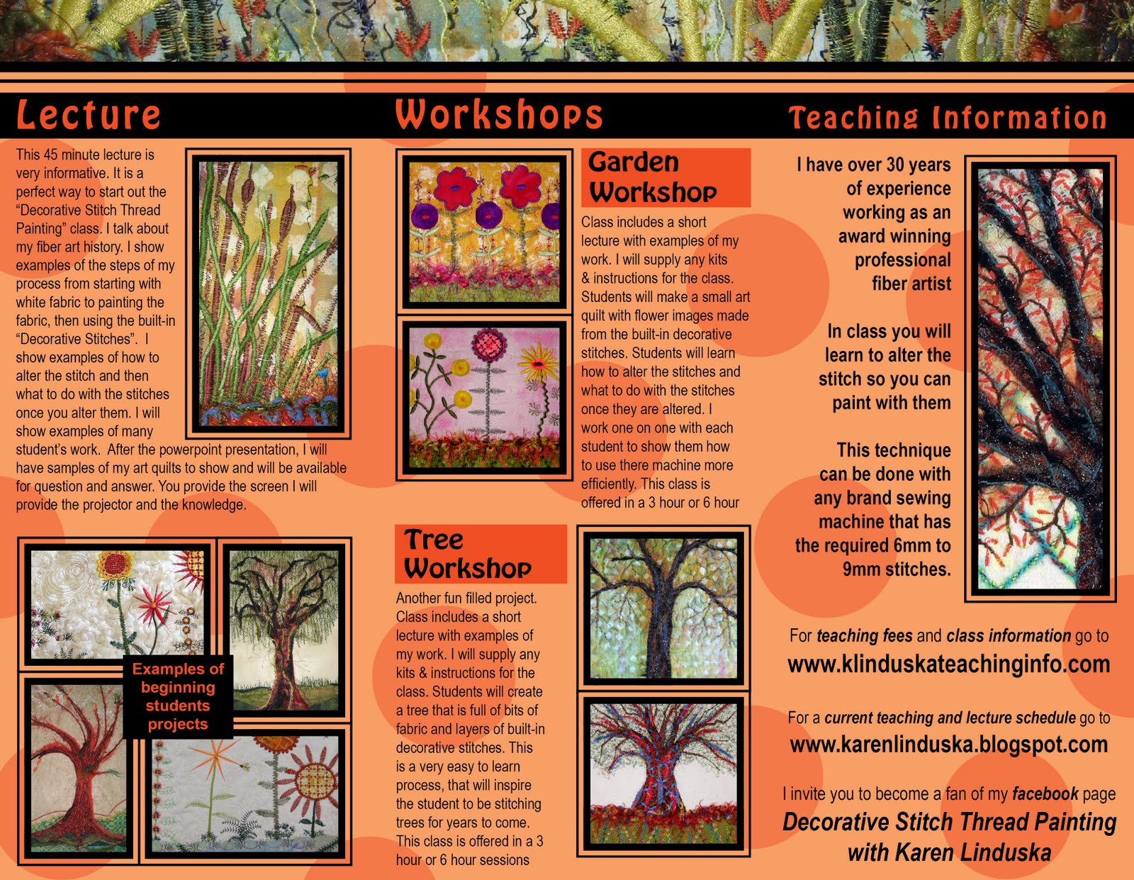 Karen Linduska Fiber Artist: New Teaching Brochure