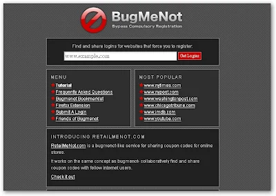 省去某些網站的註冊，直接登錄：Bug Me Not