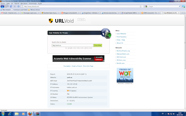 Reflexiones en e-learning: UrlVoid : Descubre si tienen virus, troyanos... las webs que visitas