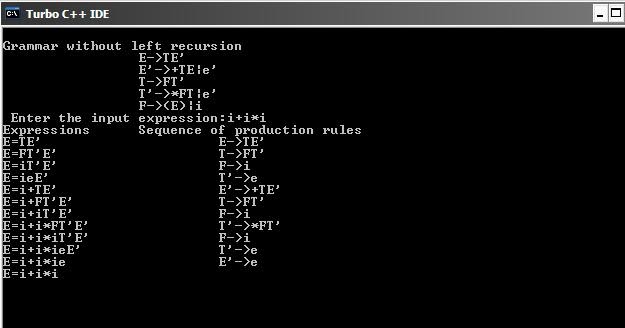 3rd year cse lab programs: recursive descent parser in c