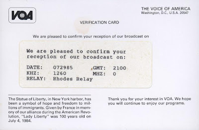 Cape Dx - Gary Deacon: GREECE VOA Rhodes Relay 1260 kHz QSL