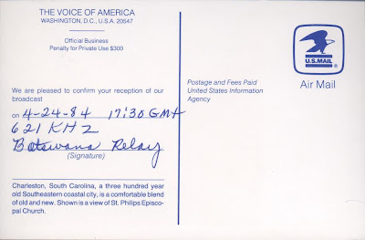 Cape Dx - Gary Deacon: BOTSWANA VOA Relay 621 kHz QSL