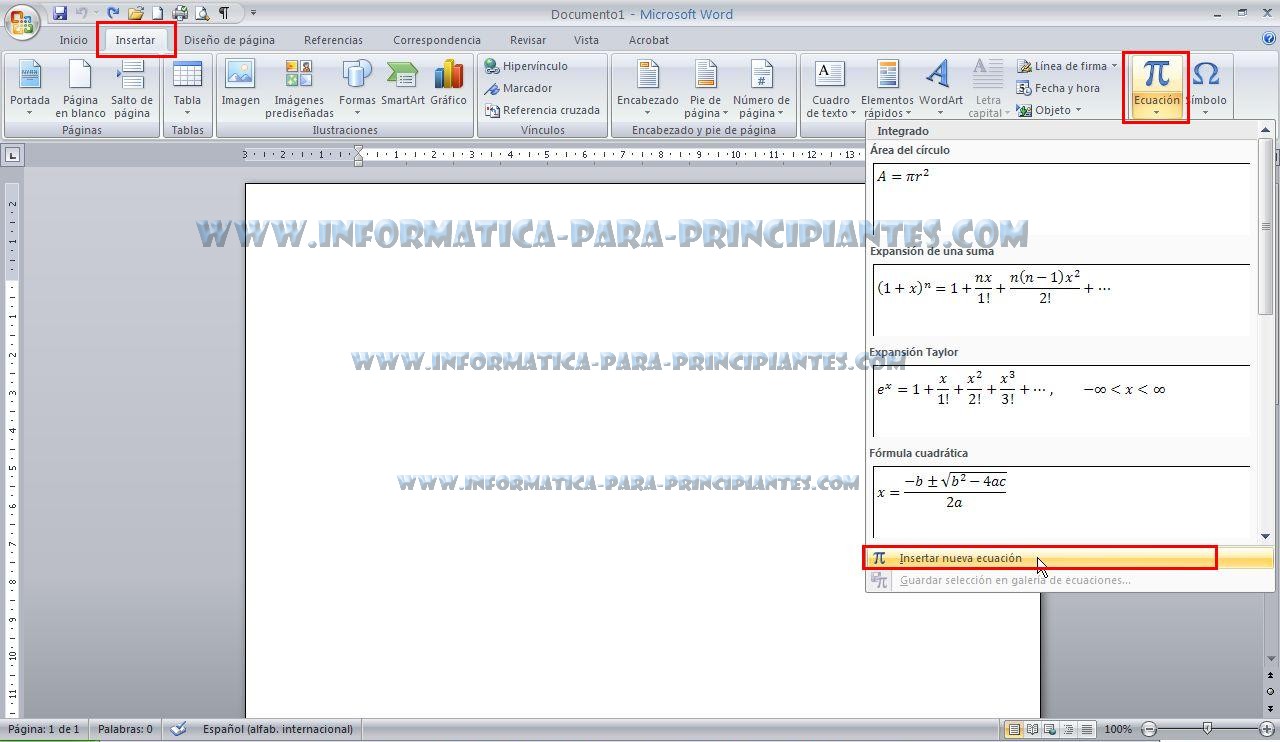 Formulas y ecuaciones en Word | Informática Para Principiantes ...