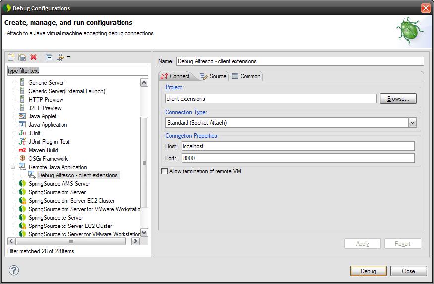 Debugging Alfresco Tomcat with Eclipse