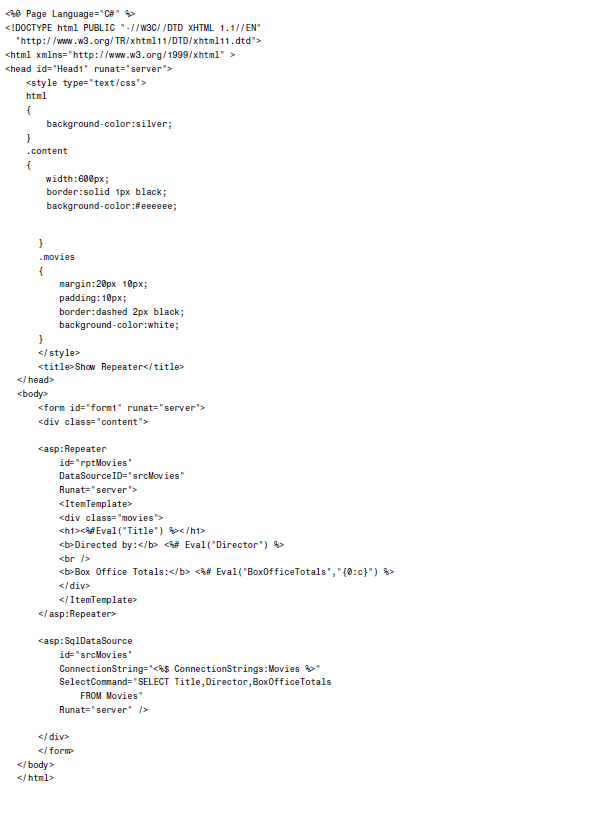 Aspnet Using The Repeater And Datalist Controls