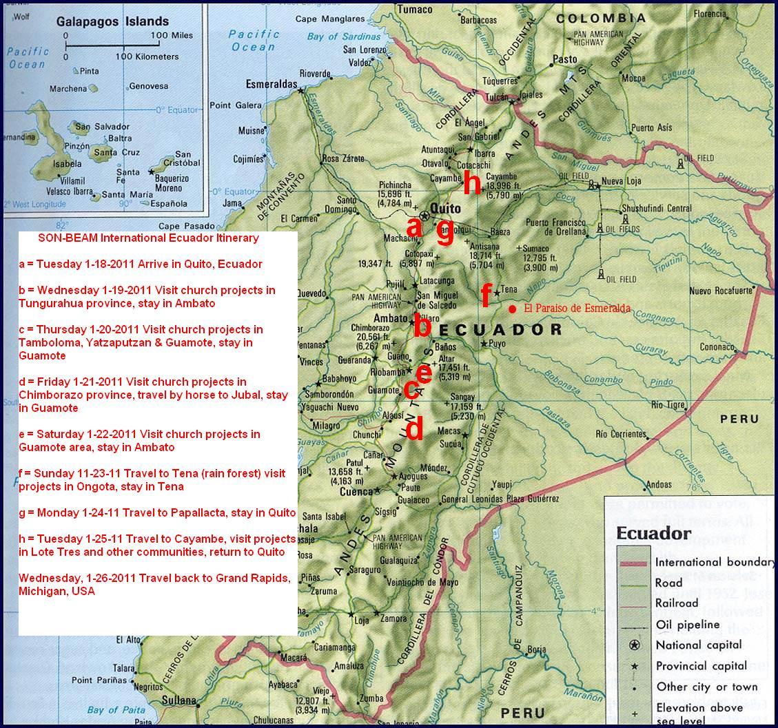 SON-BEAM - Journey to Ecuador: Map of Ecuador and Trip Itinerary