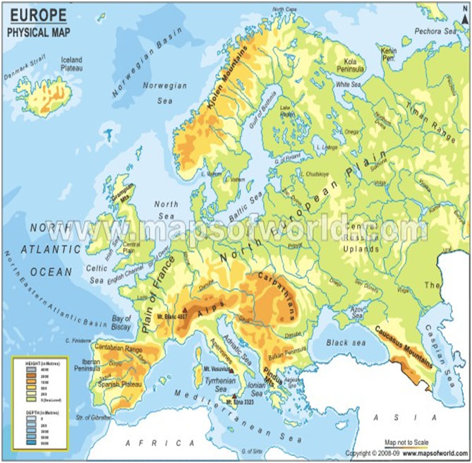 Map Of Europe With Geographical Features - Map