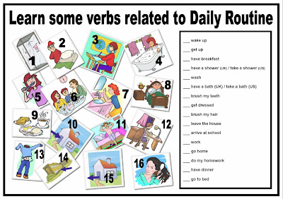 Frenchfrog's Little English Pond: Daily Routine Verbs (Matching)
