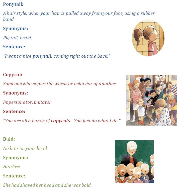 Robert Munsch's Literature Circle: Stephanie's Ponytail - Vocabulary Words