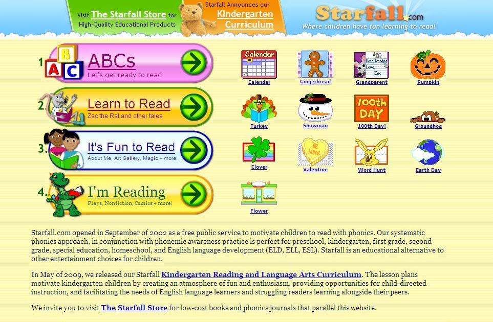 "Bookworm" Cole's Explosion of Kids Books: Website: Starfall