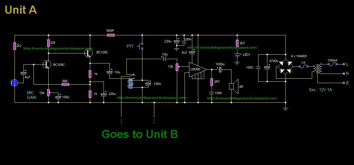 FREE CIRCUIT DIAGRAMS 4U: Intercom Circuit for Factories