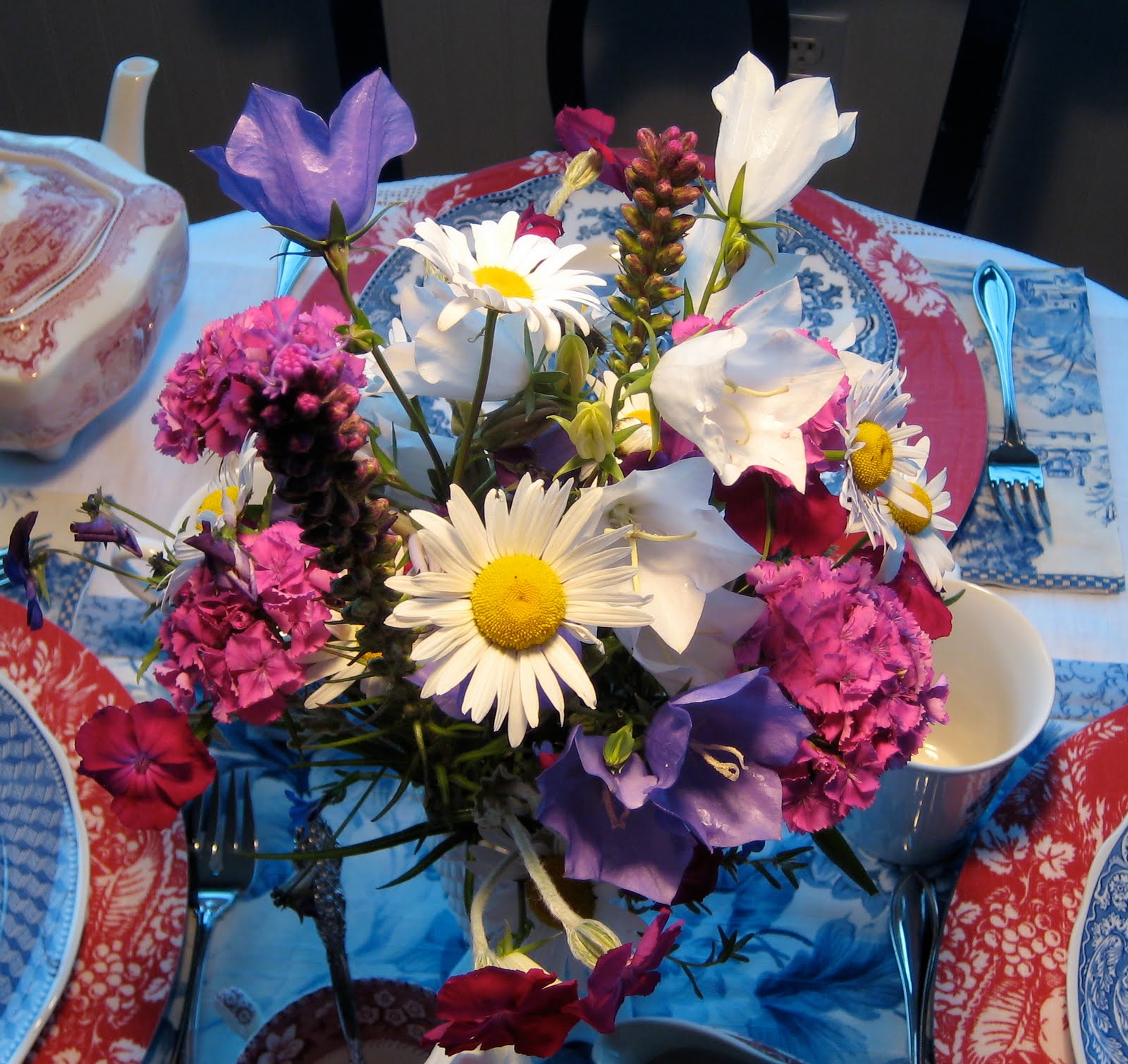 saltbox treasures: Red, White and Blue Toile Tea Party