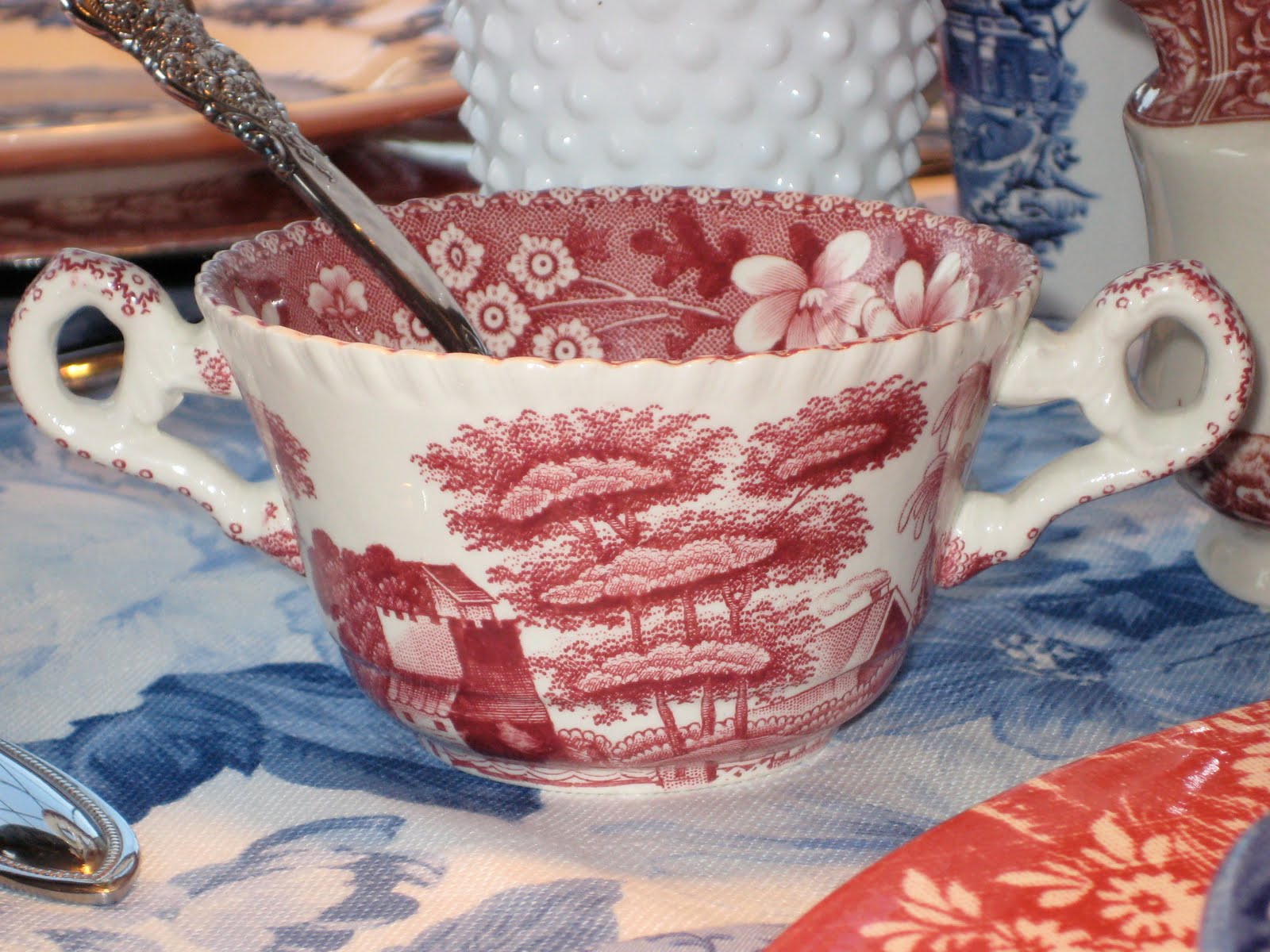 saltbox treasures: Red, White and Blue Toile Tea Party