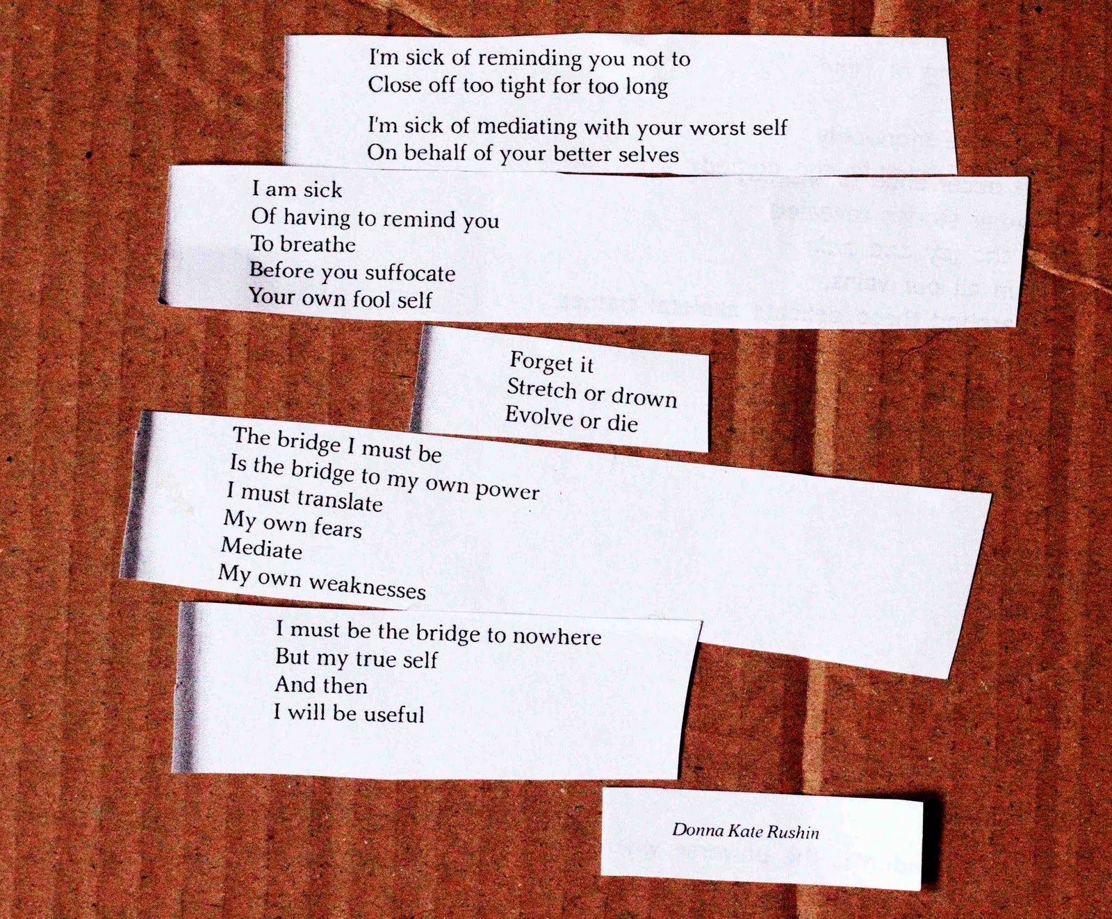 TRAVELLING LIGHT: THIS BRIDGE POEM by Donna Kate Rushin