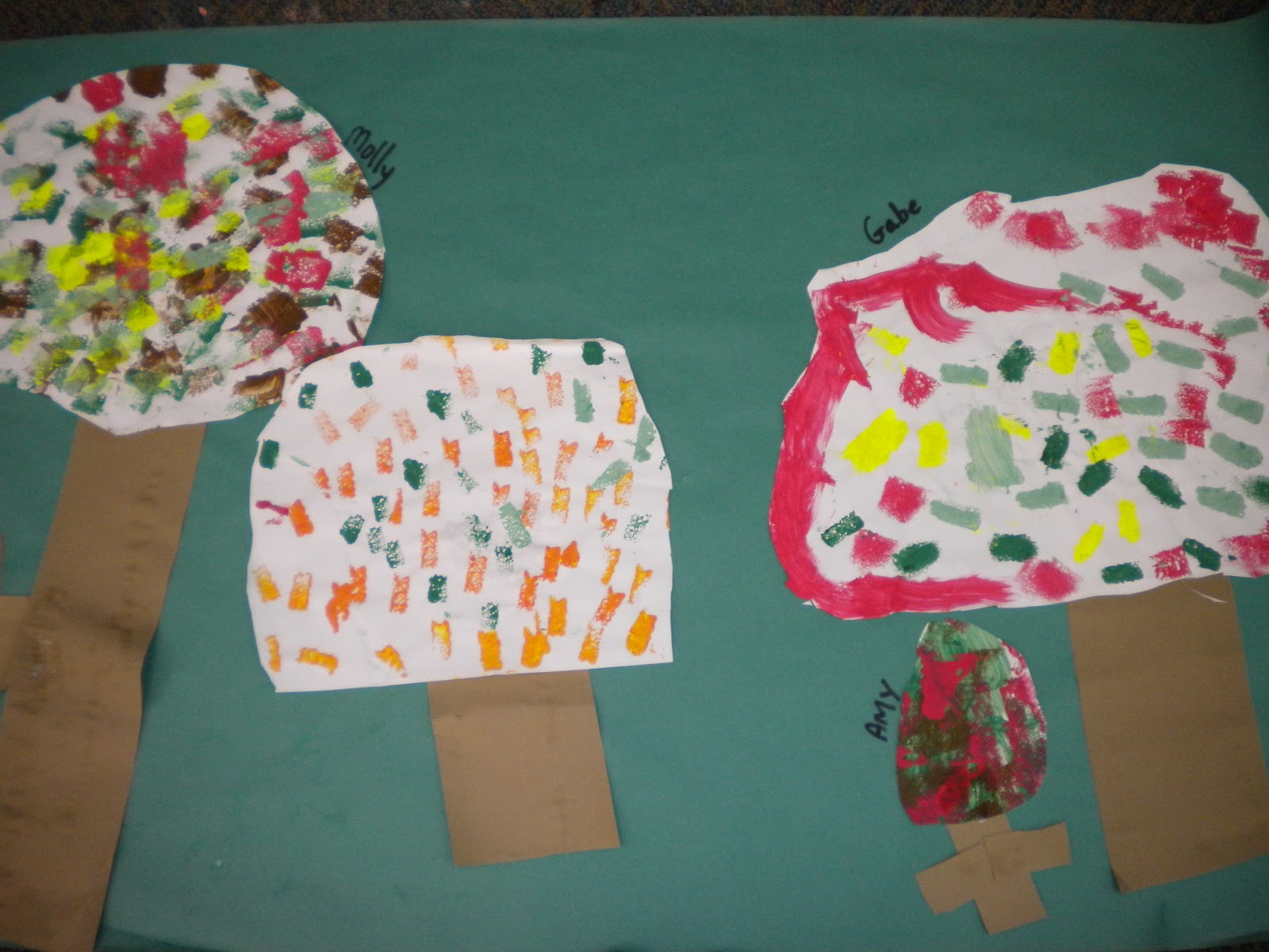 Waitsfield Elementary Art: Fall Sponge-Painted Trees by the Kindergarten