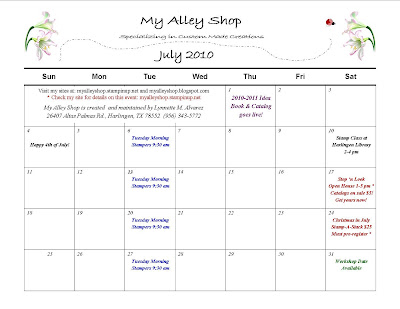 My Alley Shop: July 2010 Calendar of Events