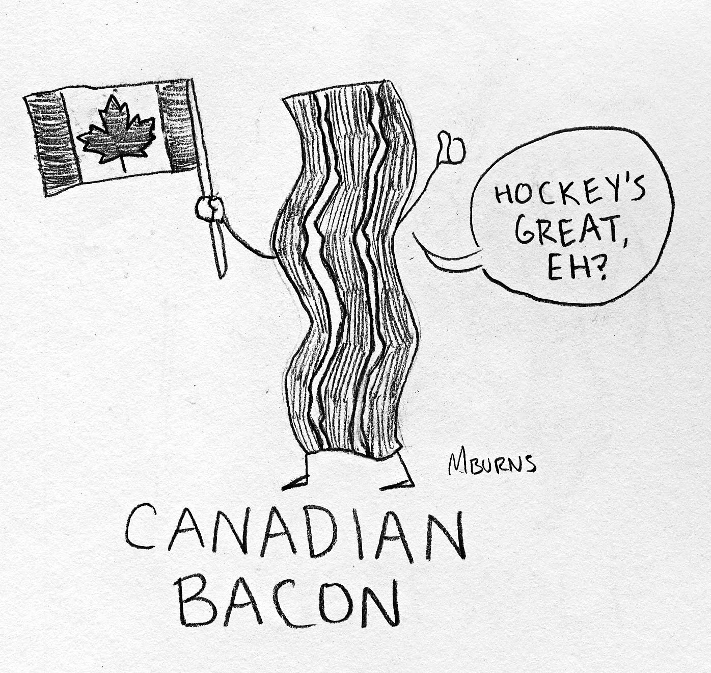 "Comic Strip" by Mike Burns: Dying Eggs, Canadian Bacon, Seesaw