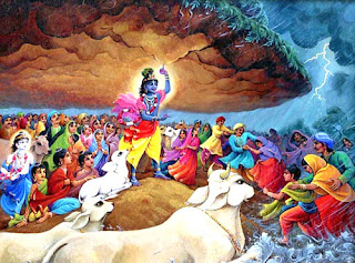HareKrishna: Shree Krishna lifts govandhan mountain on his small finger.
