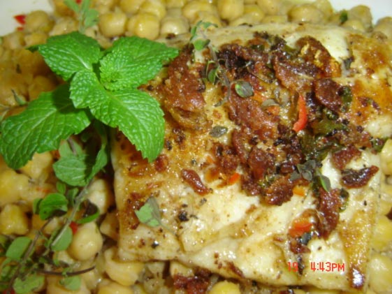 delicias da cozinha: Filé de peixe com grão de bico