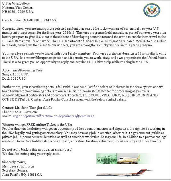 Beware! It's a Cyber World: Visa Winning Notification from U.S Embassy ...