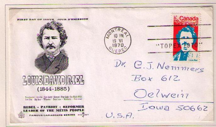 Postal History Corner: 1970 Louis Riel