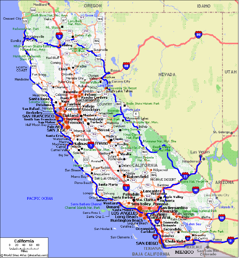 Detailed Clear Large Road Geographical Map Of California