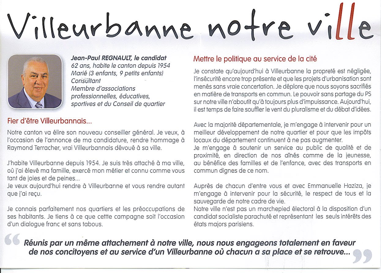 Jean-Paul REGNAULT Candidat UMP de la Majorité Départementale ...