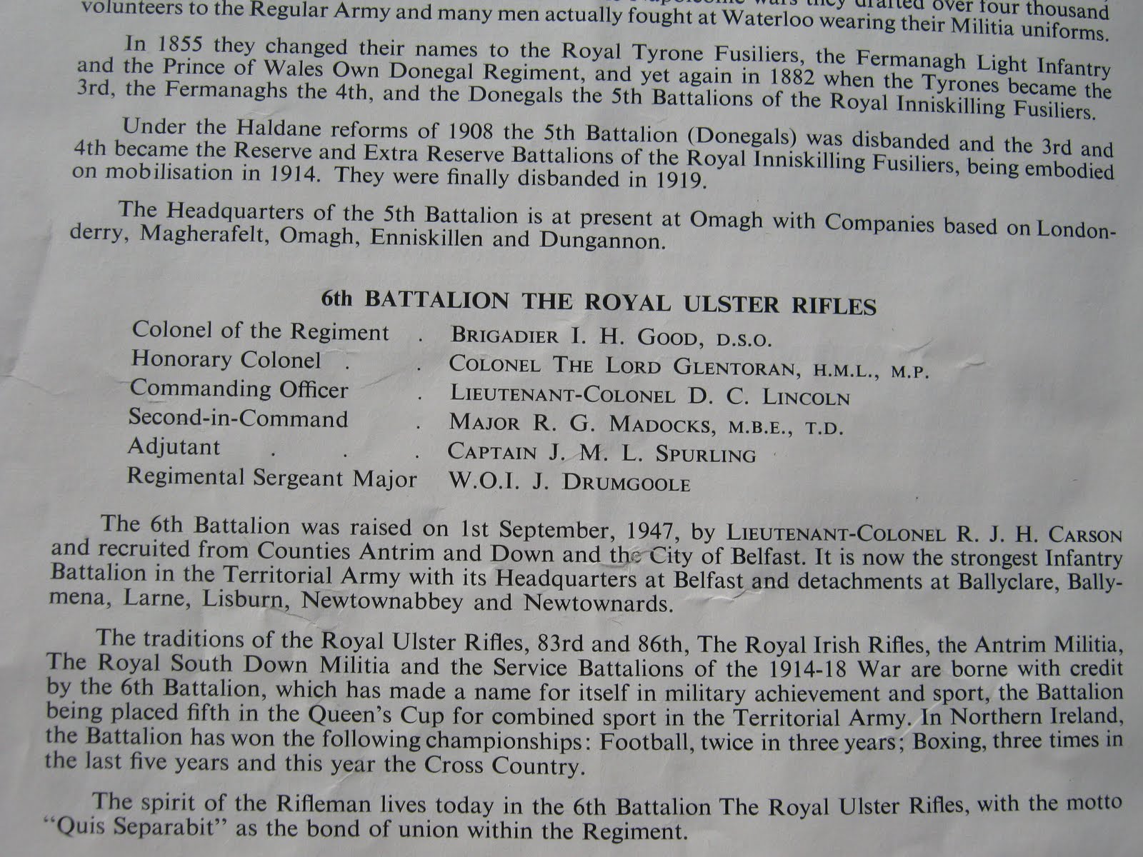 Lord Belmont in Northern Ireland: Royal Ulster Rifles