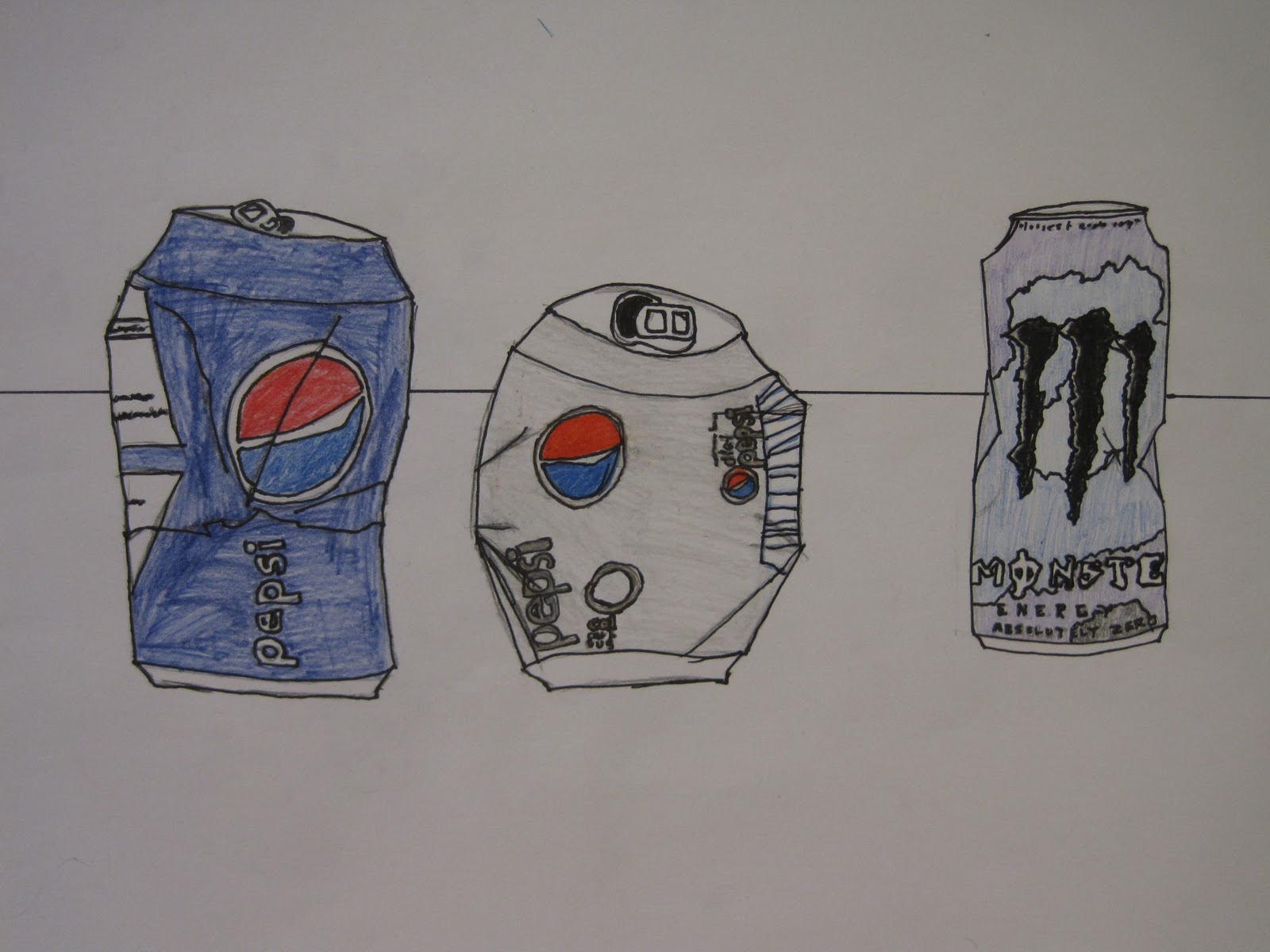Columbia Art: 7th Grade Crushed Can Drawings