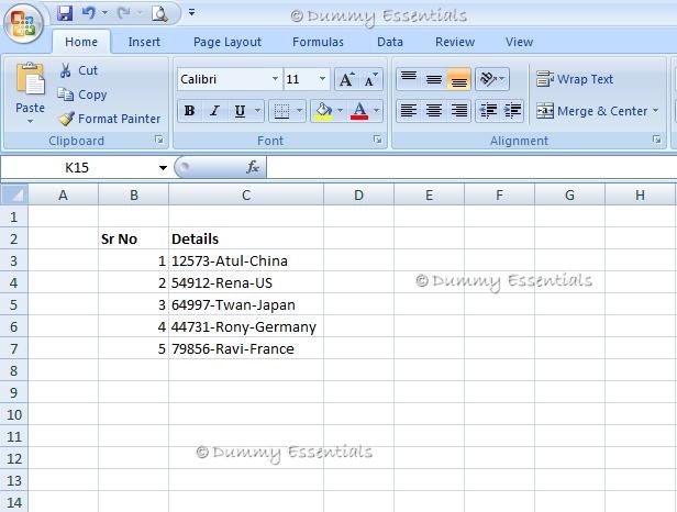 Dummy Essentials: Splitting Text In a Cell To Columns - MS Excel 2007