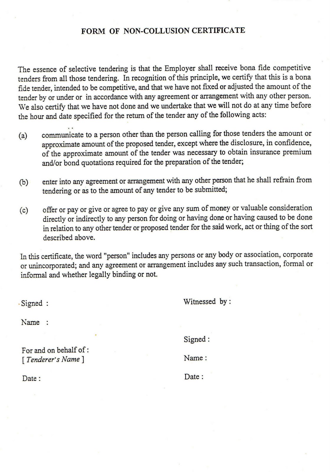 Online Open University: Form of Non Collusion Certificate