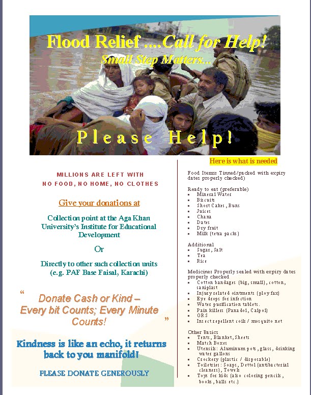 Flood Relief Drive for Pakistan: Posters developed and sent