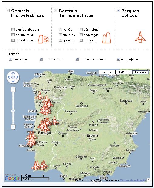 Coordenadas: Mapa dos centros produtores EDP
