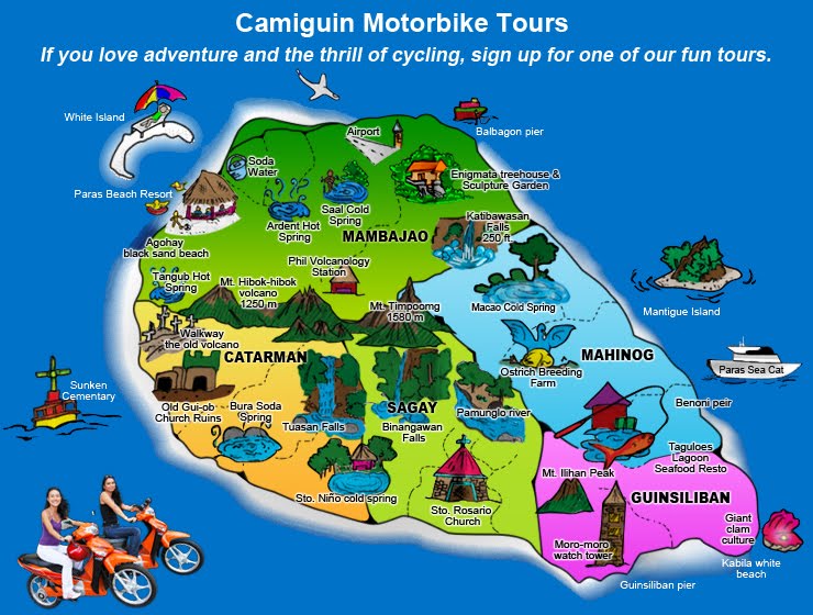 Camiguin Island Motorcycle Tours and Rentals: Camiguin Map and Photos