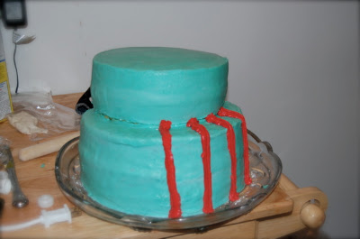 Baking in a 6X8 kitchen: strawberry cream filled birthday cake.
